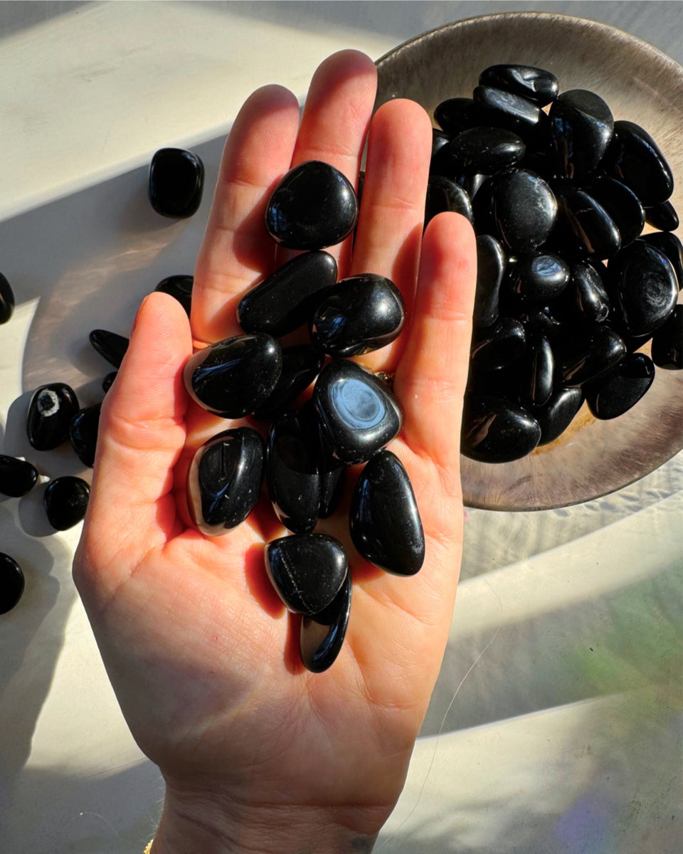 Black obsidian tumbled stone store